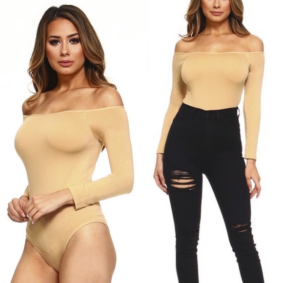 Tops | Offshoulder Bodysuit Tan | Poshmark